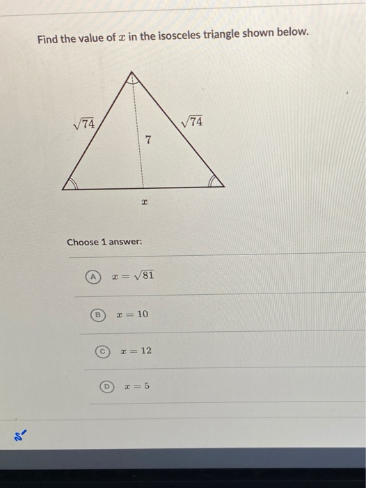 Solved Find the value of x in the isosceles triangle shown | Chegg.com