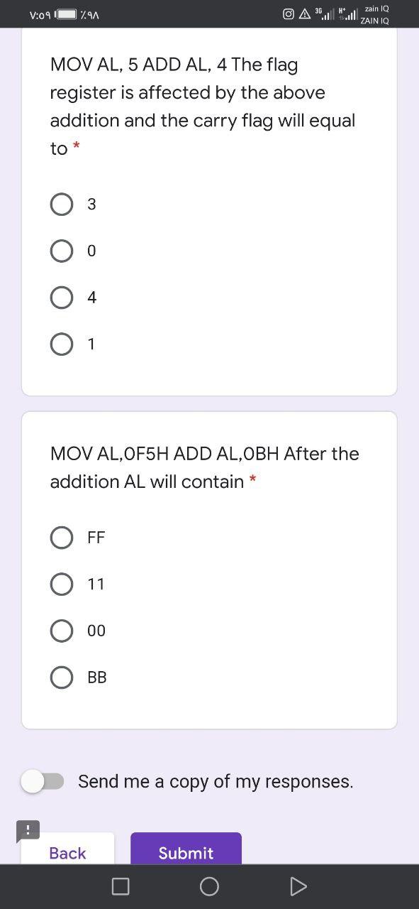 Solved V:09 ۹۸ zain IQ ZAIN IQ MOV AL, 5 ADD AL, 4 The flag | Chegg.com
