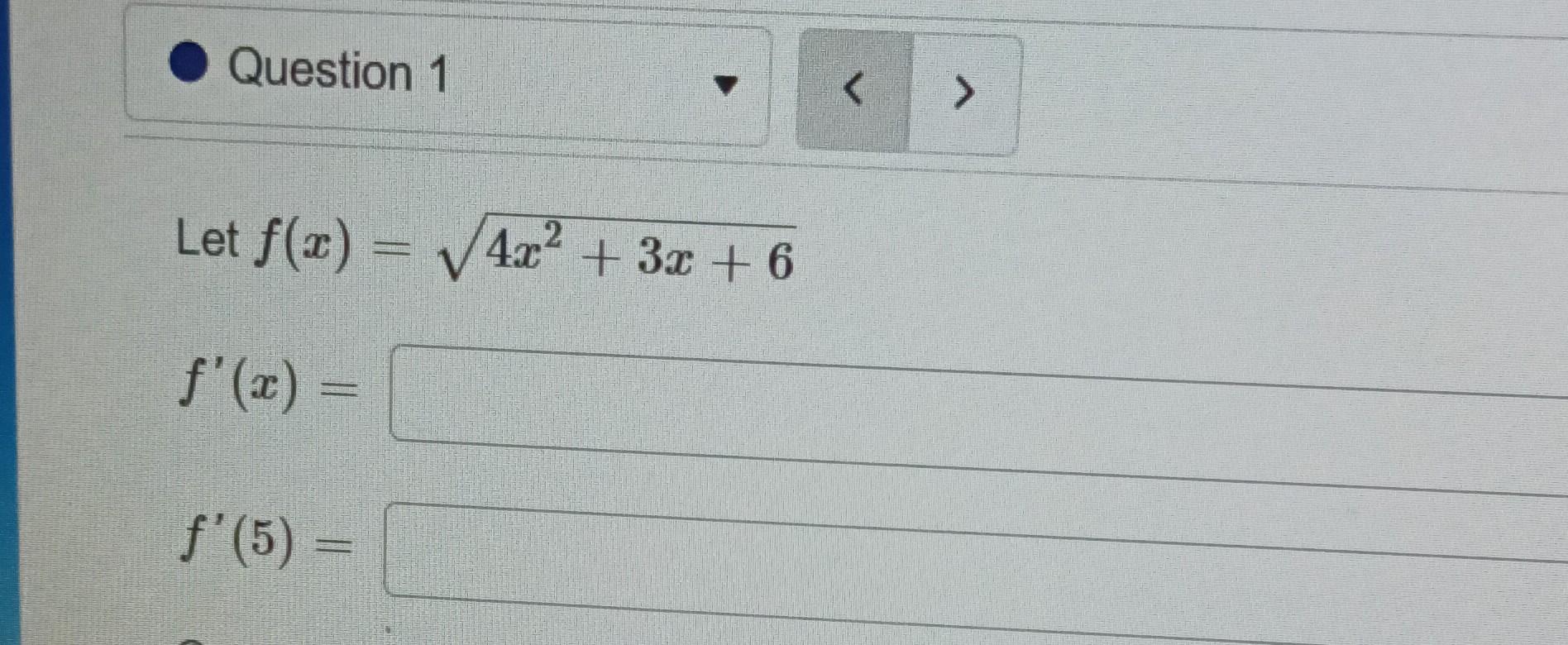 Solved Let f(x)=4x2+3x+6 f′(x)= | Chegg.com