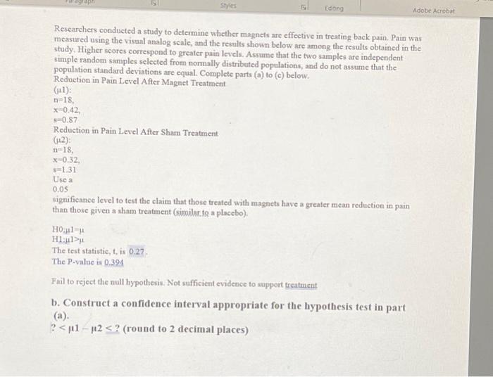Solved Researchers conducted a study to determine whether | Chegg.com
