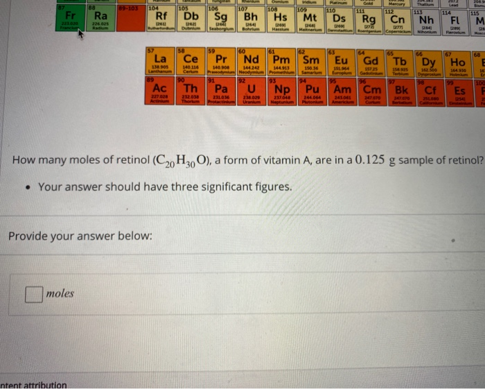 Solved How many moles of retinol (C20H30O), a form of | Chegg.com