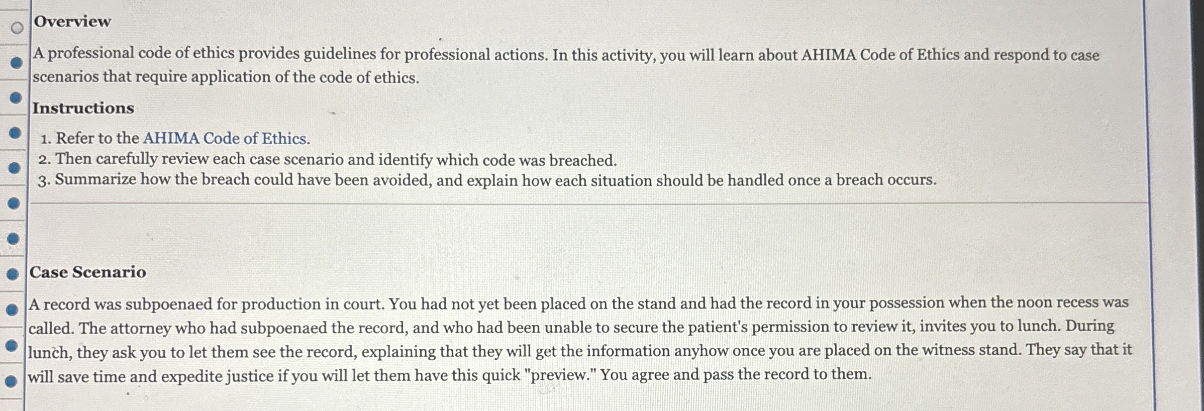 Solved OverviewA professional code of ethics provides | Chegg.com