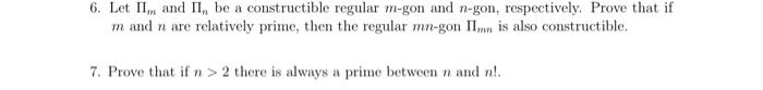 Solved 6. Let II and II, be a constructible regular m-gon | Chegg.com