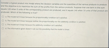 Solved Consider a typical product mix model where the | Chegg.com