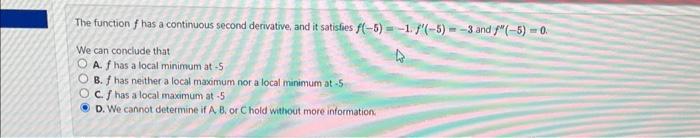 Solved The function f has a continuous second derivative, | Chegg.com