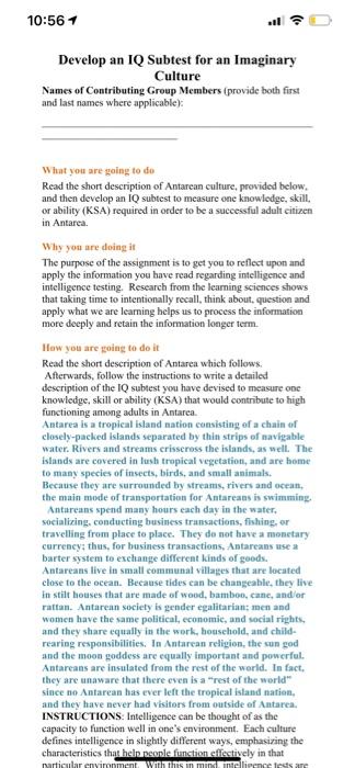10:561 Develop an IQ Subtest for an Imaginary Culture | Chegg.com