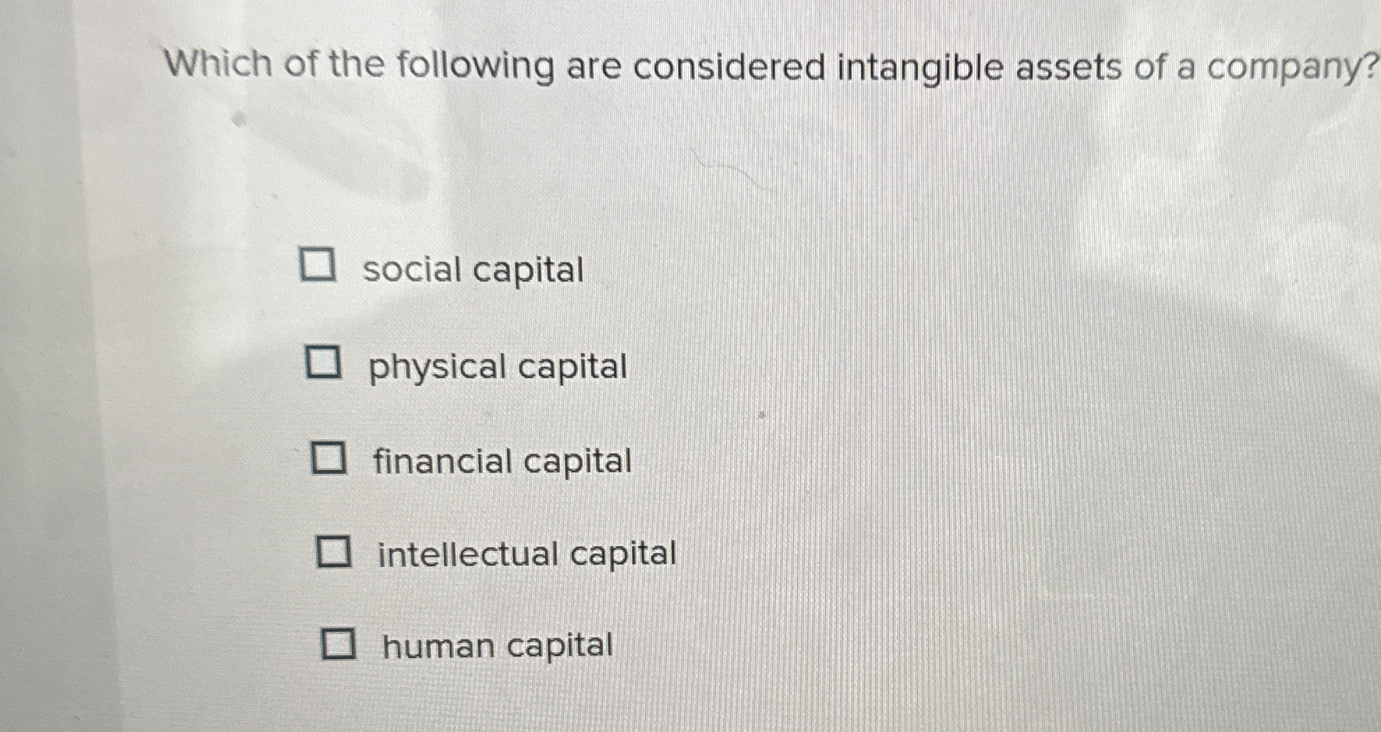 Solved Which of the following are considered intangible | Chegg.com