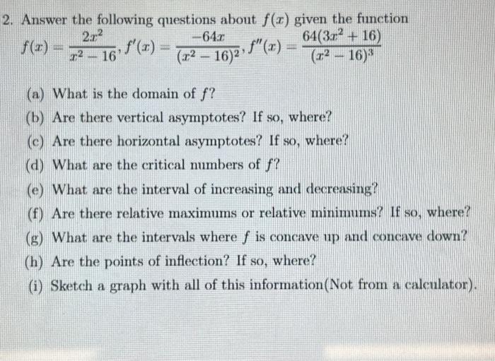 Solved Answer the following questions about f(x) given the | Chegg.com