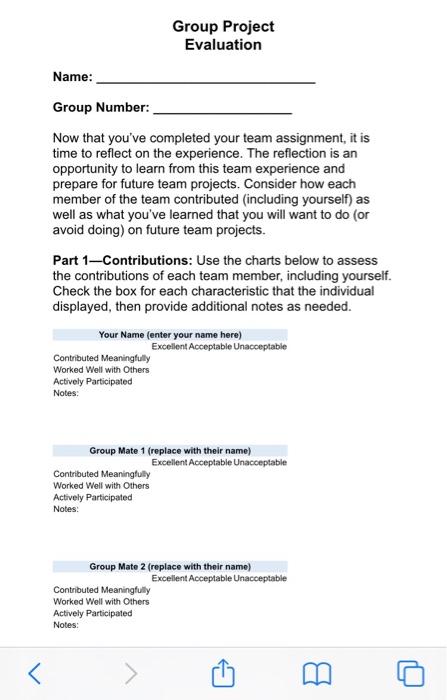 Group Project Evaluation Name: Group Number: Now that | Chegg.com