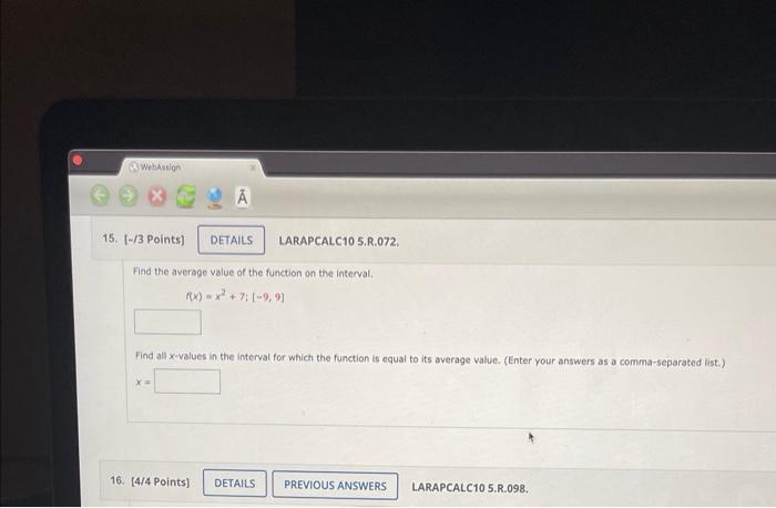 Solved Find the average value of the function on the | Chegg.com