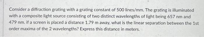 Solved Consider a diffraction grating with a grating | Chegg.com