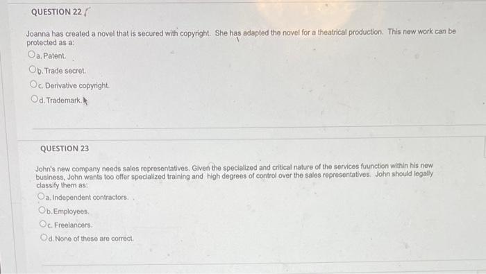 Solved QUESTION 22 Joanna has created a novel that is | Chegg.com