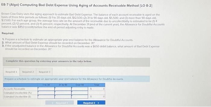 Solved E8-7 (Algo) Computing Bad Debt Expense Using Aging of | Chegg.com