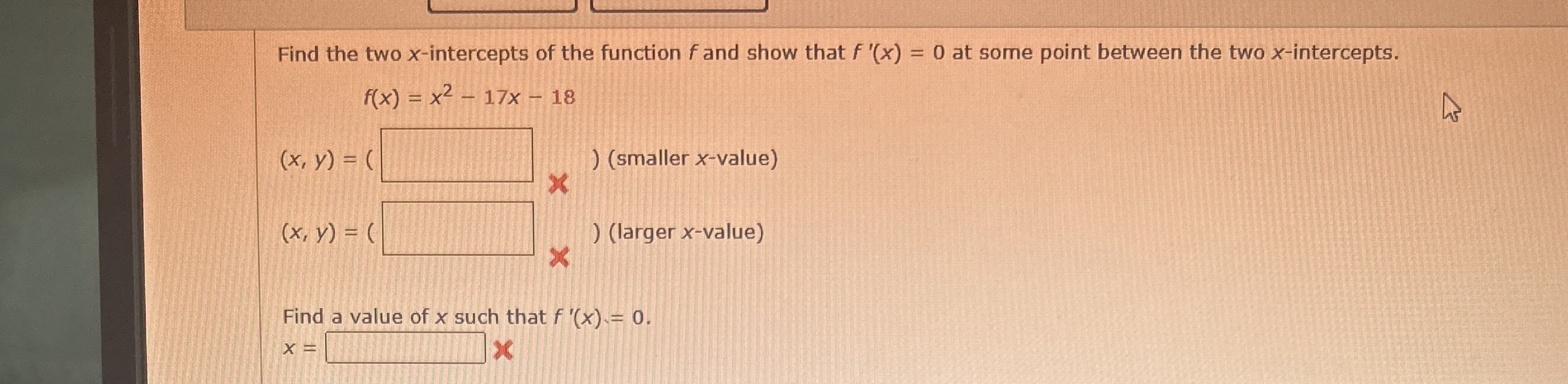 Solved Find the two x-intercepts of the function f ﻿and show | Chegg.com