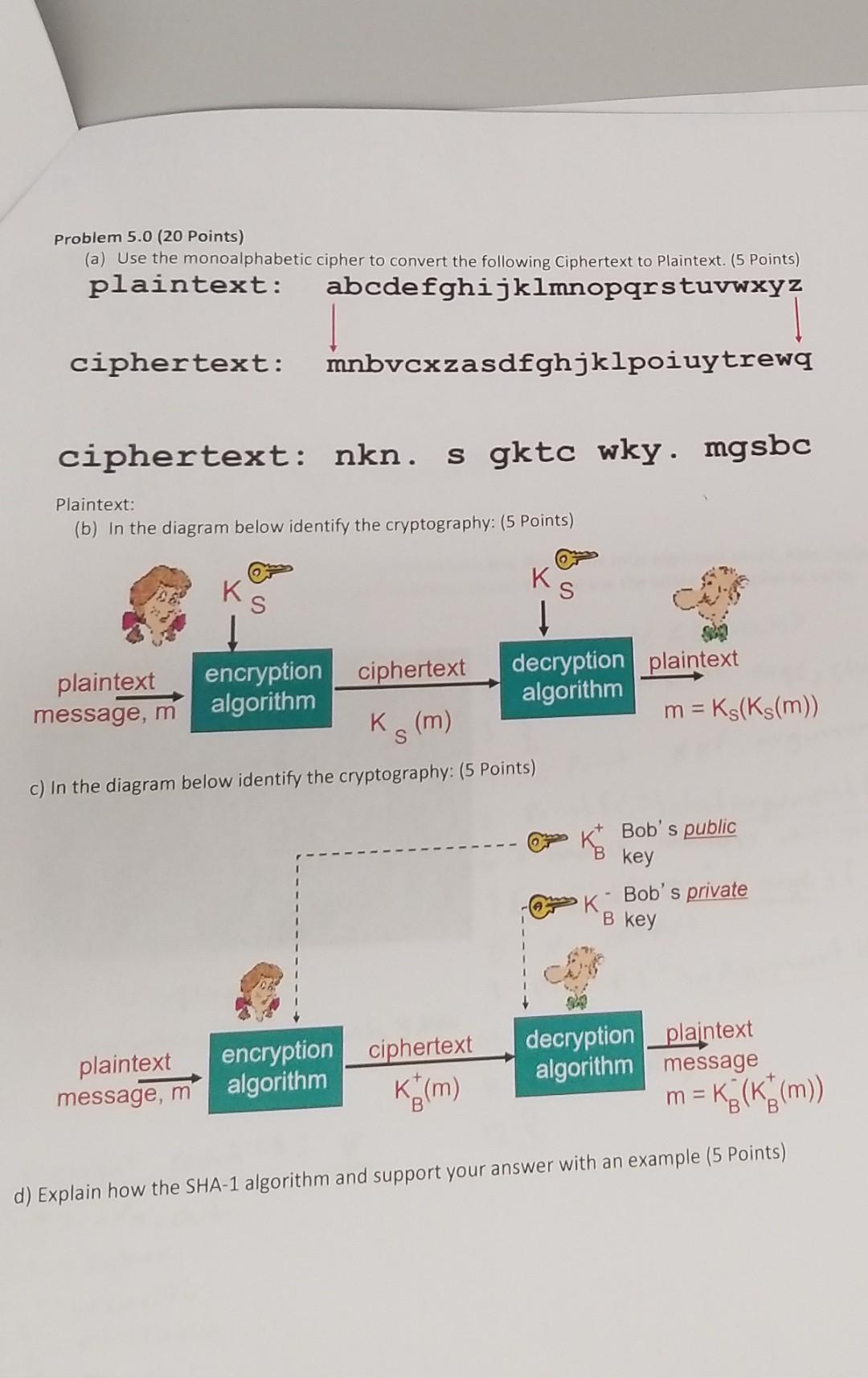 Solved Problem 5.0 (20 Points) (a) Use the monoalphabetic | Chegg.com