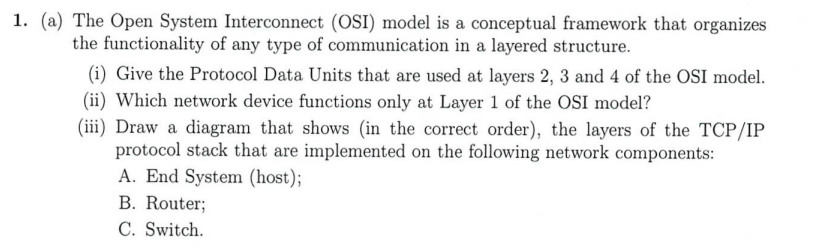 Solved (a) ﻿The Open System Interconnect (OSI) ﻿model is a | Chegg.com
