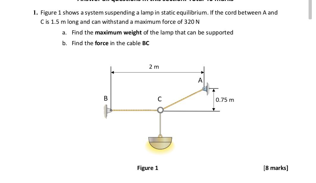Solved 1. Figure 1 shows a system suspending a lamp in | Chegg.com