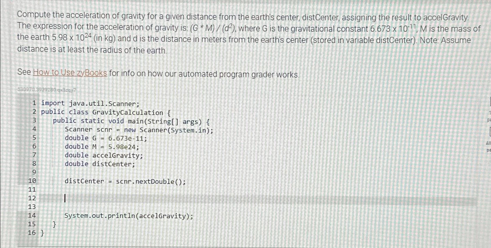 Solved Compute the acceleration of gravity for a given | Chegg.com