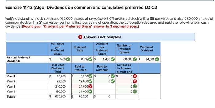 Solved Exercise 11−12 (Algo) Dividends on common and | Chegg.com