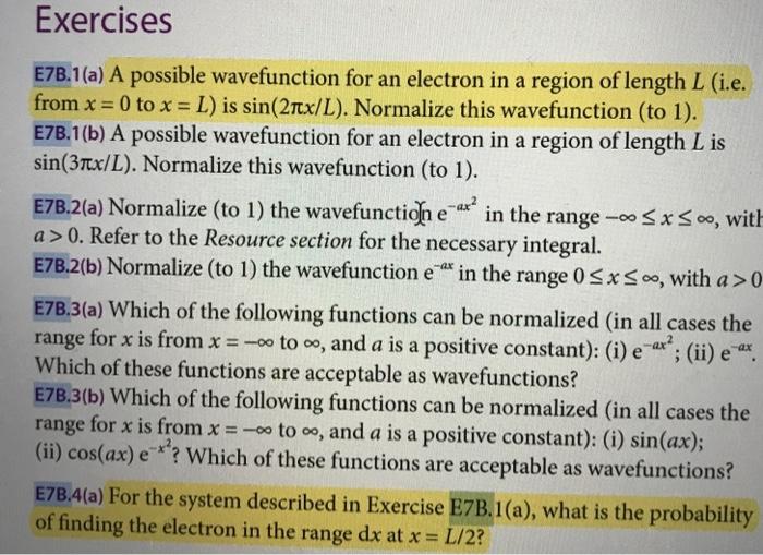 Solved Exercises E7b 1 A A Possible Wavefunction For An