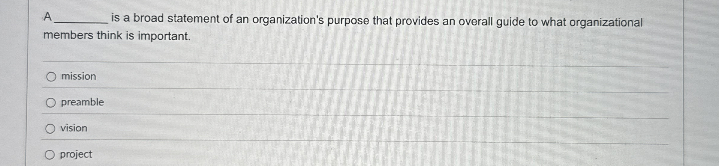 Solved A ﻿is a broad statement of an organization's | Chegg.com