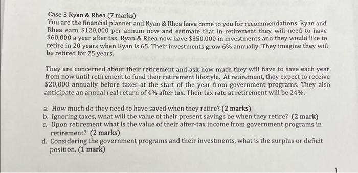 Solved Case 3 Ryan \& Rhea ( 7 marks) You are the financial | Chegg.com