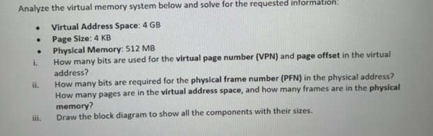 Solved Analyze the virtual memory system below and solve for | Chegg.com