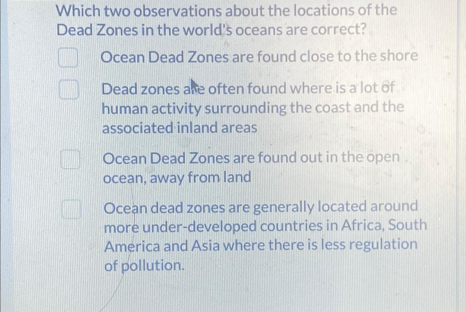 Solved Which two observations about the locations of the | Chegg.com