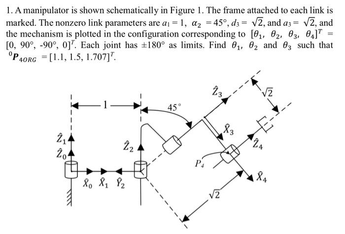 Solved 1. A manipulator is shown schematically in Figure 1. | Chegg.com