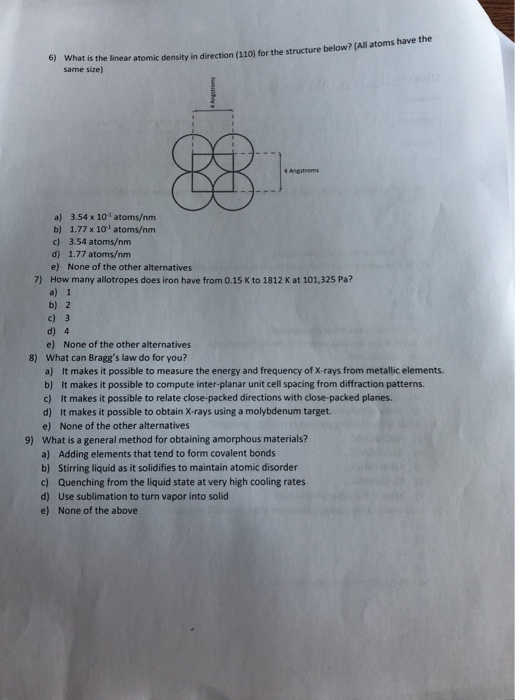 Solved What Is The Linear Atomic Density In Direction 110