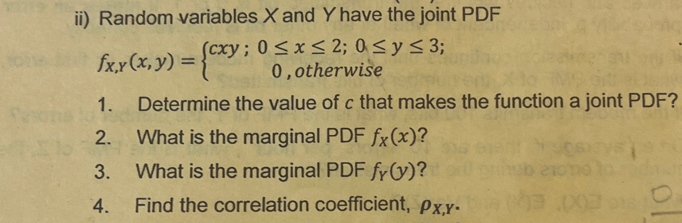 Solved ii) ﻿Random variables x ﻿and Y ﻿have the joint | Chegg.com