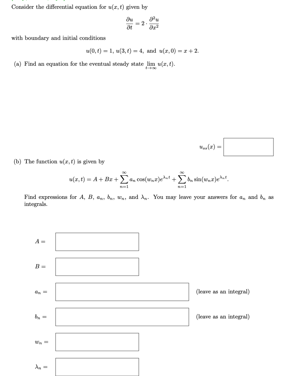 Solved Consider the differential equation for u(x,t) ﻿given | Chegg.com