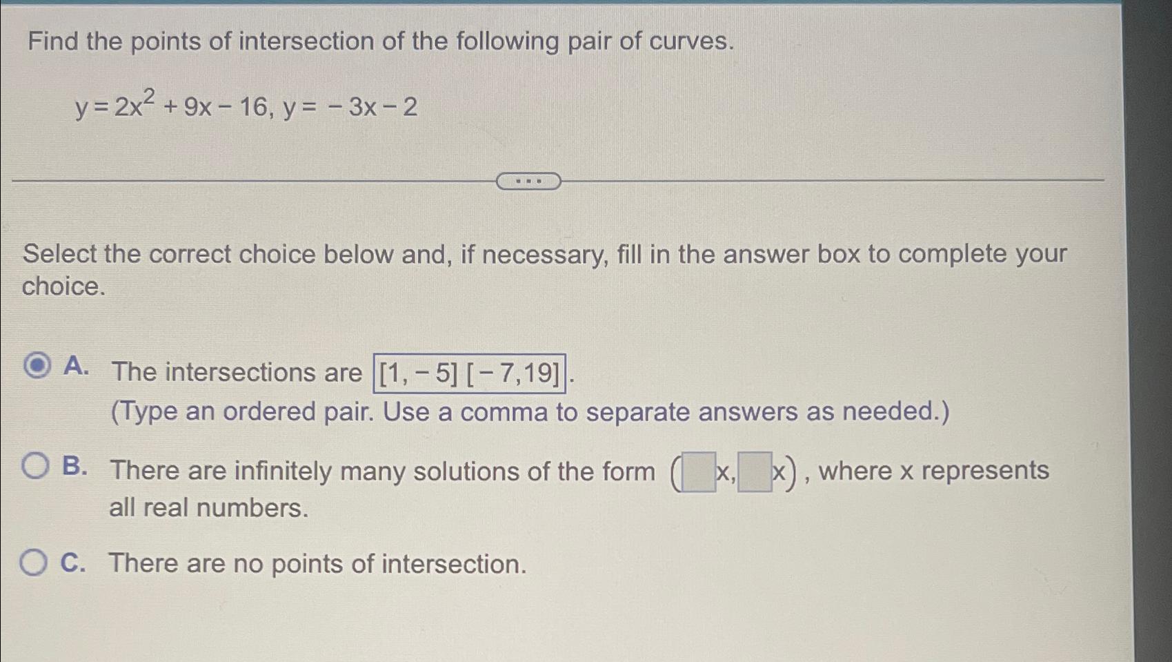 Solved Find the points of intersection of the following pair | Chegg.com