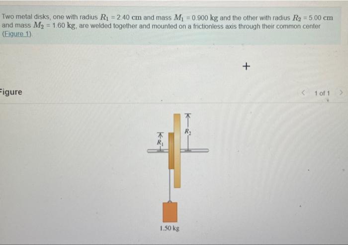 Solved Two metal disks, one with radius R1=2.40 cm and mass | Chegg.com