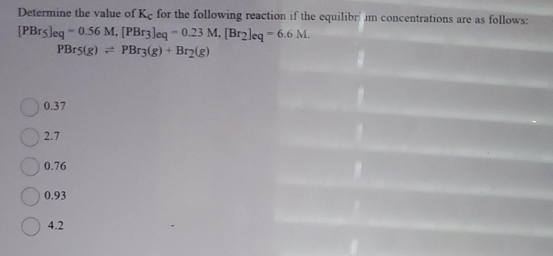 Solved Determine the value of Kc for the following reaction | Chegg.com