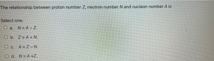 Solved The relationship between proton number Z, neutron | Chegg.com