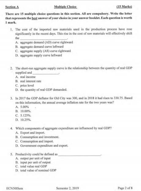 Solved Section A Multiple Choice (15 Marks) There are 15 | Chegg.com