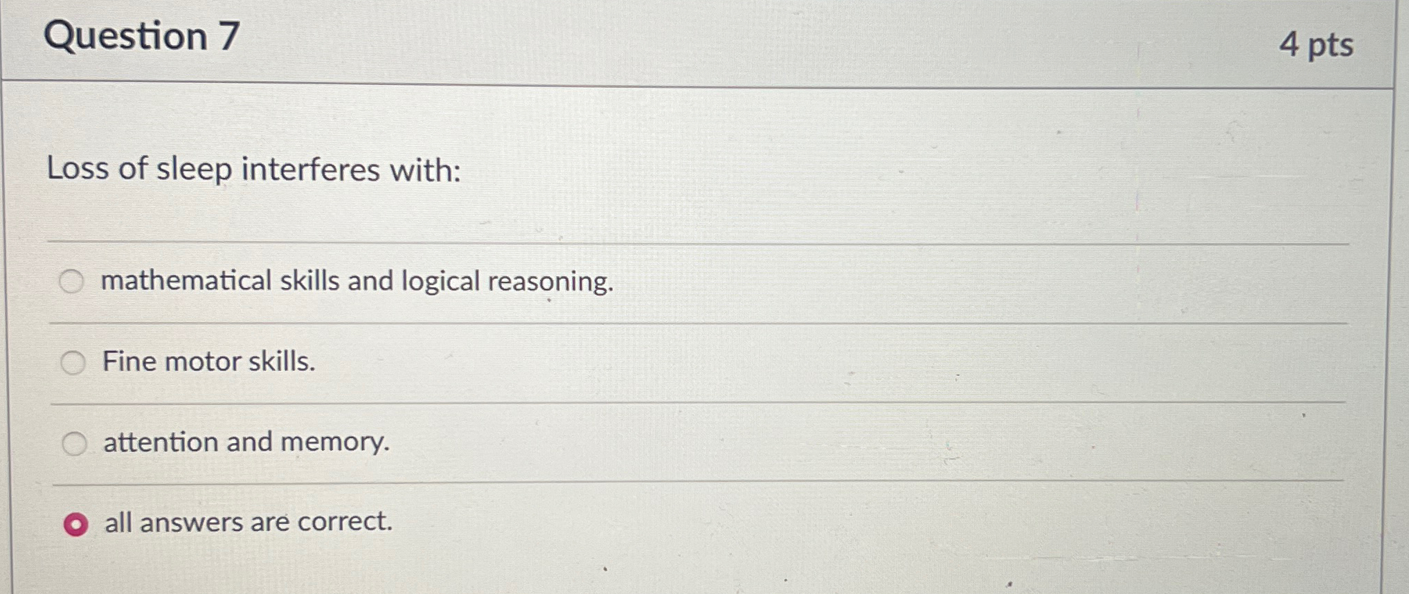 Solved Question 74 ﻿ptsLoss of sleep interferes | Chegg.com