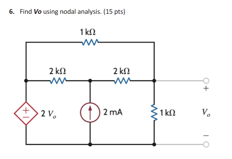 Solved Find Io(k=1000). (20pts)Find Vo using nodal analysis. | Chegg.com Solved Find Io(k=1000). (20pts)Find Vo using nodal analysis. | Chegg.com