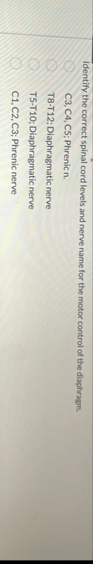 Solved Identify the correct spinal cord levels and nerve | Chegg.com