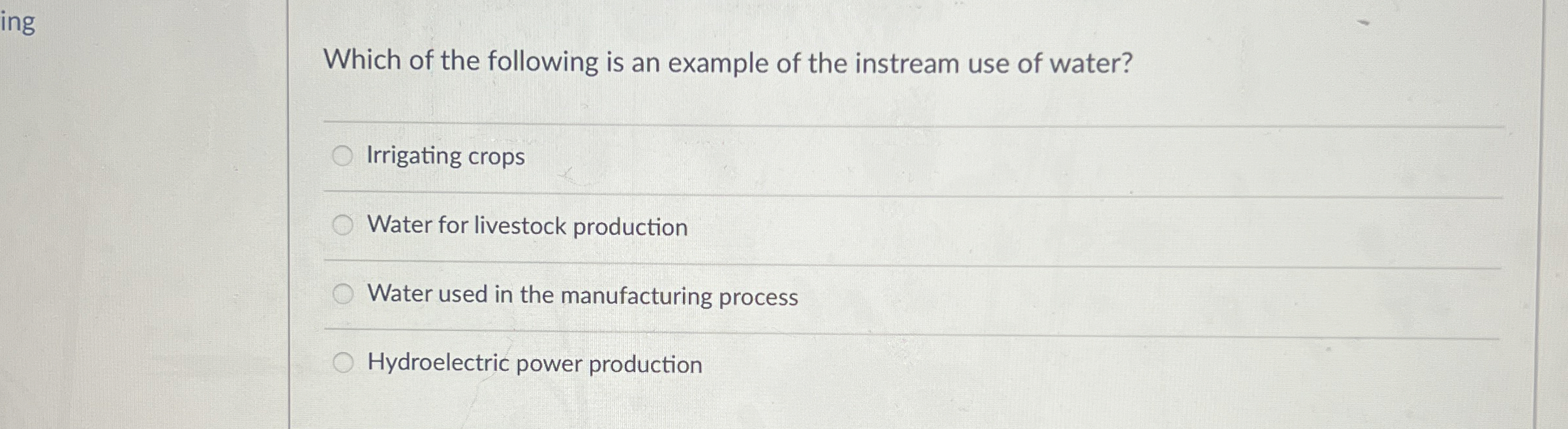 Solved Which of the following is an example of the instream | Chegg.com