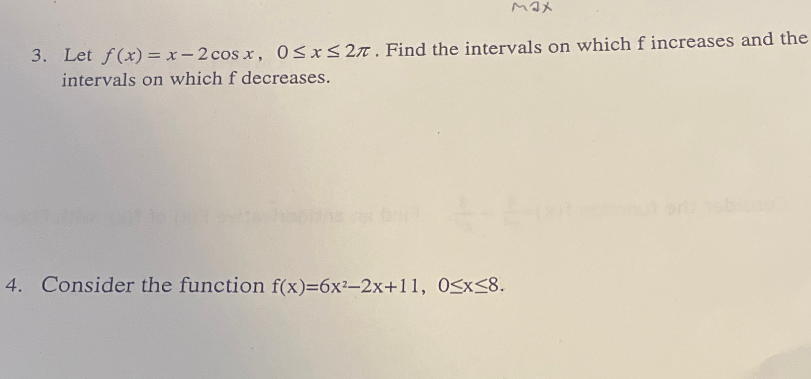 Solved Let f(x)=x-2cosx,0≤x≤2π. ﻿Find the intervals on which | Chegg.com