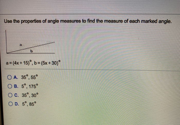 Solved Use the properties of angle measures to find the | Chegg.com