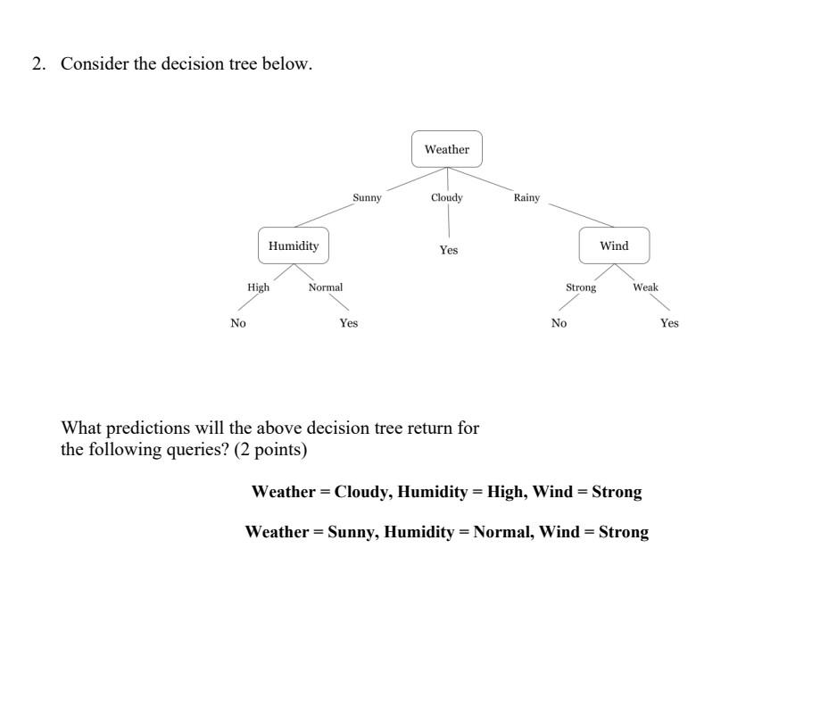 Solved 2. Consider the decision tree below. What predictions | Chegg.com