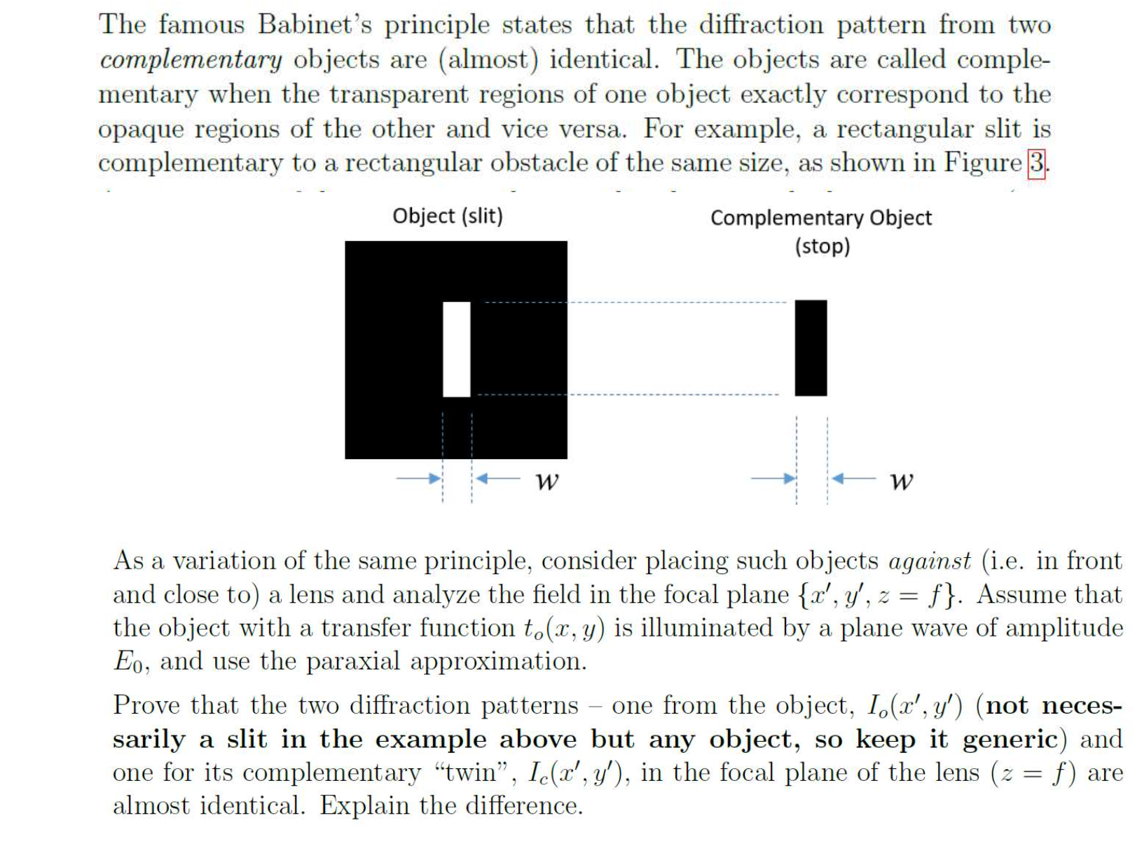 Solved The famous Babinet's principle states that the | Chegg.com