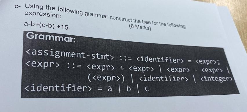 Solved c- ﻿Using the following grammar construct the tree | Chegg.com