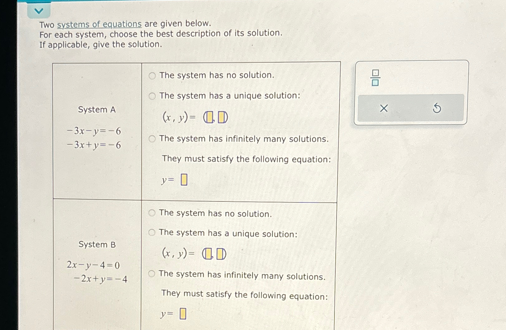 Solved Two systems of equations are given below.For each | Chegg.com