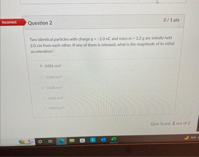 Solved two identical particles with charges q = -2 nC and | Chegg.com