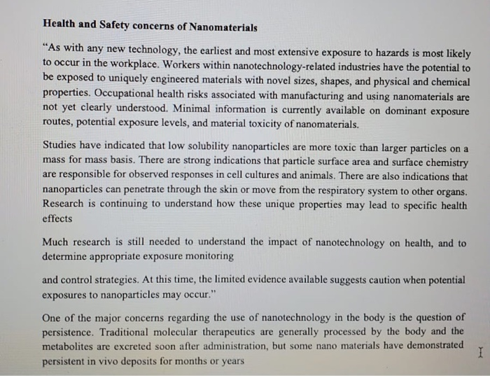 Solved Health and Safety concerns of Nanomaterials “As with | Chegg.com