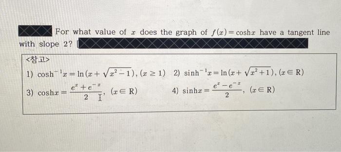 Solved For what value of x does the graph of f(x) = cosht | Chegg.com